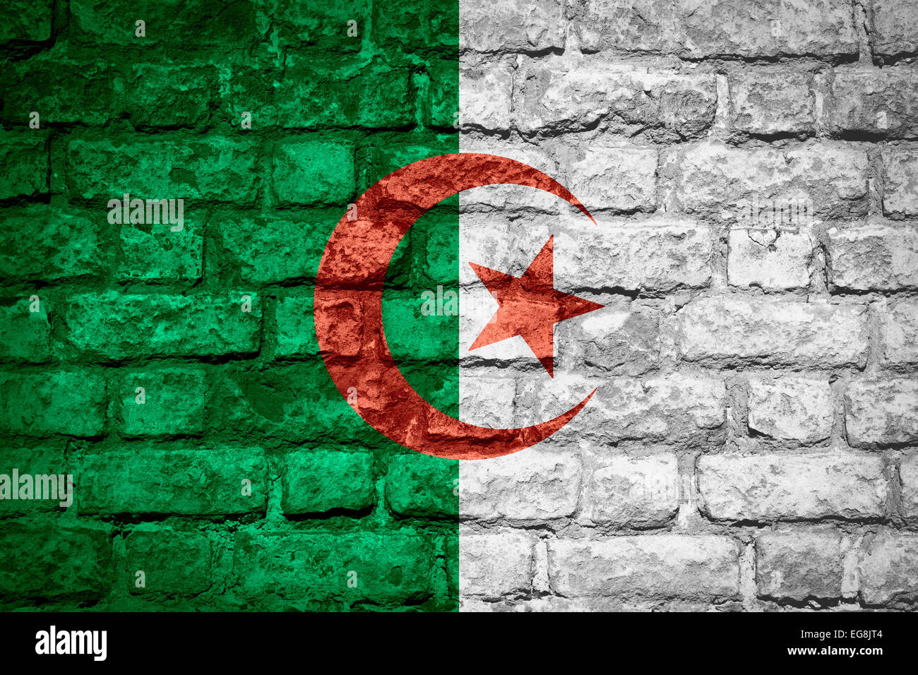 flag of Algeria or Algerian banner on brick texture Stock Photo - Alamy
