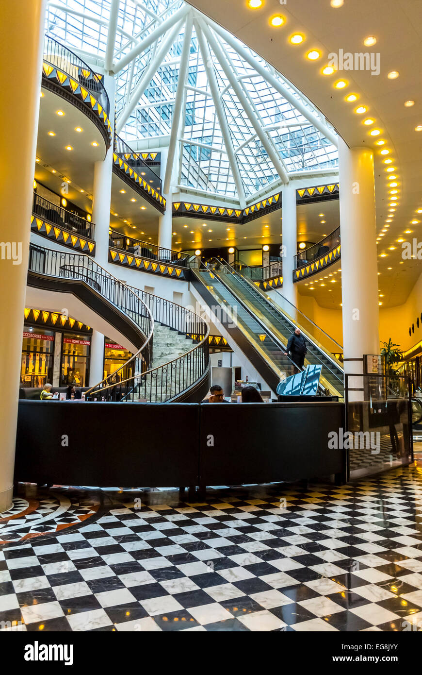 Shopping mall stairway hallway architectural design skylight day hi-res ...