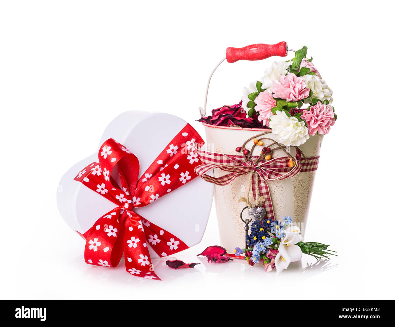 gift box day flower white background flowers Stock Photo - Alamy