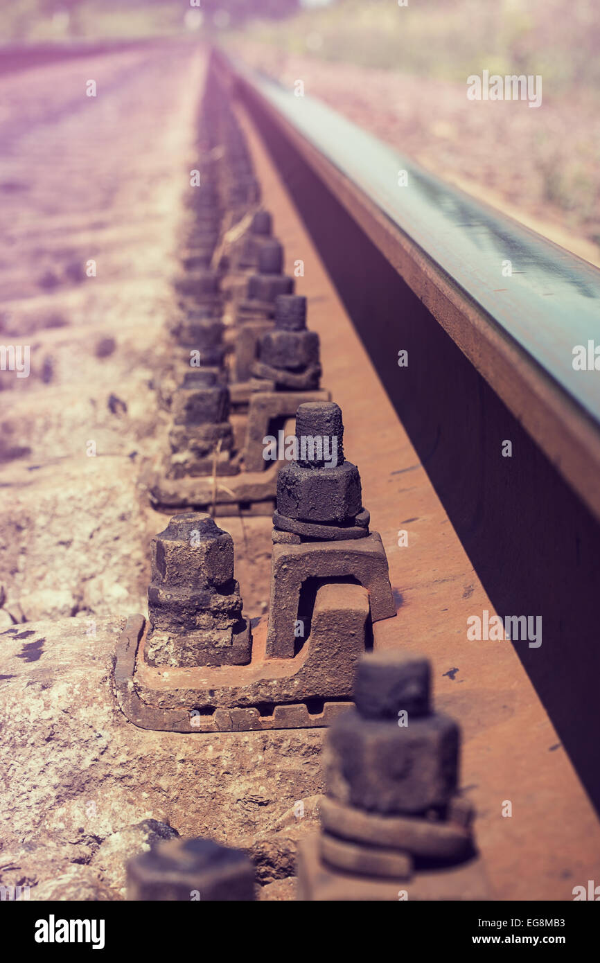 railroad rail receding into the distance Stock Photo - Alamy