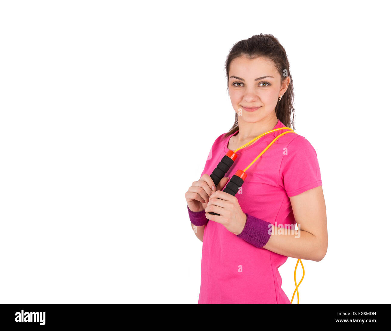 woman aerobics rope isolated on white background Stock Photo - Alamy
