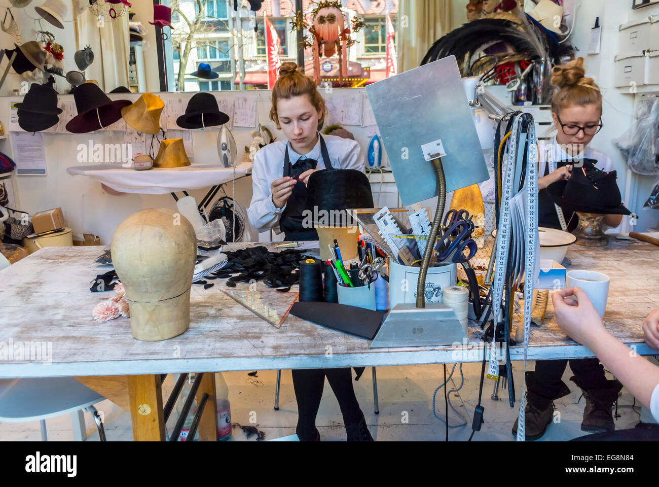 Berlin, Germany, Woman Working inside German Hat Making Designer Store ...