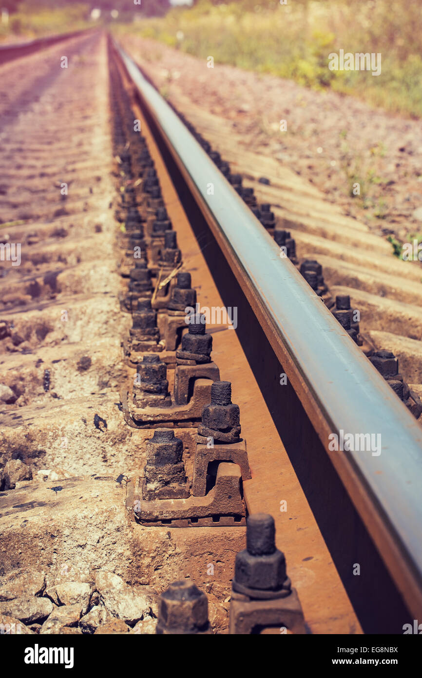 railroad rail receding into the distance Stock Photo - Alamy