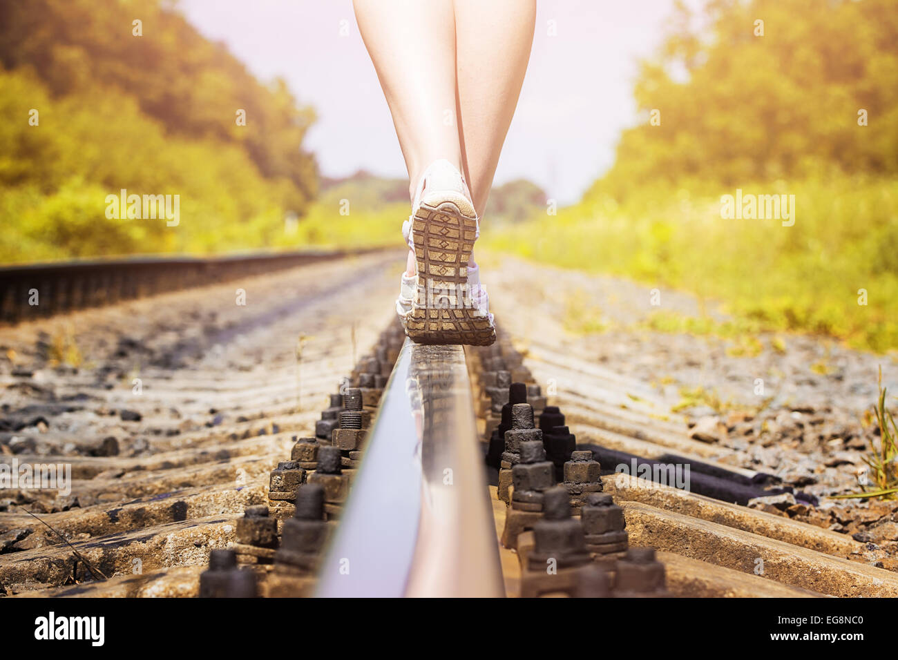 Walking across train line hi-res stock photography and images - Alamy