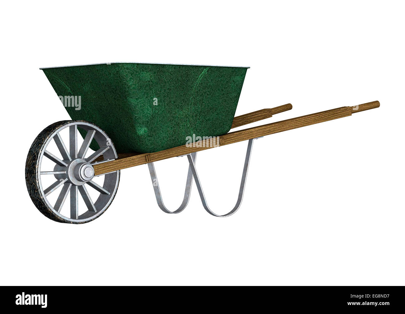3D digital render of a green wheelbarrow isolated on white background ...