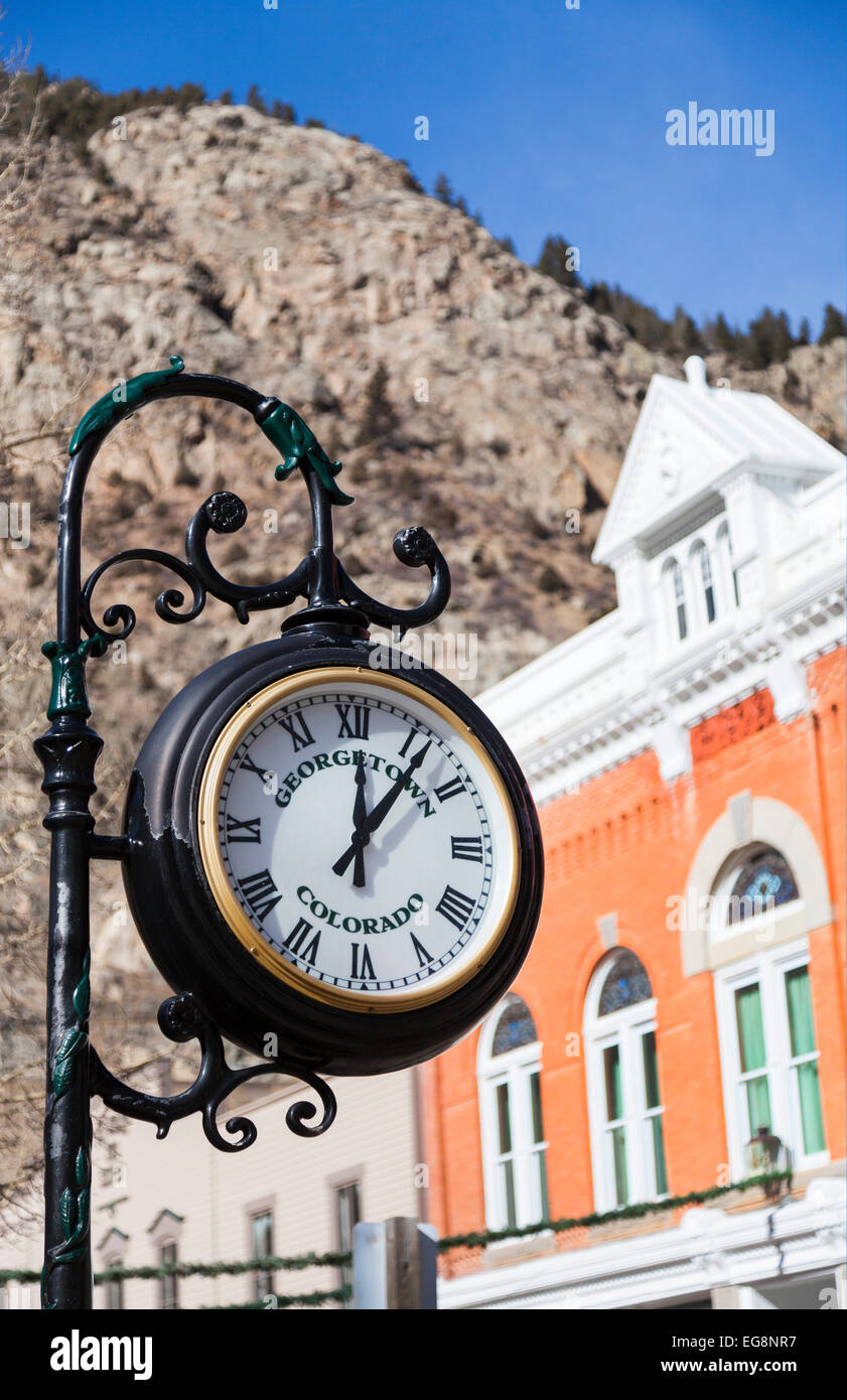 Clock in Town of Georgetown Colorado Stock Photo - Alamy