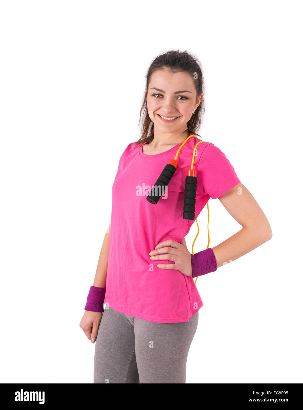 woman aerobics rope isolated on white background Stock Photo - Alamy