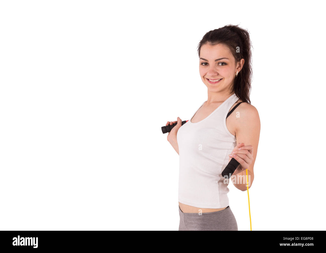 woman aerobics rope isolated on white background Stock Photo - Alamy