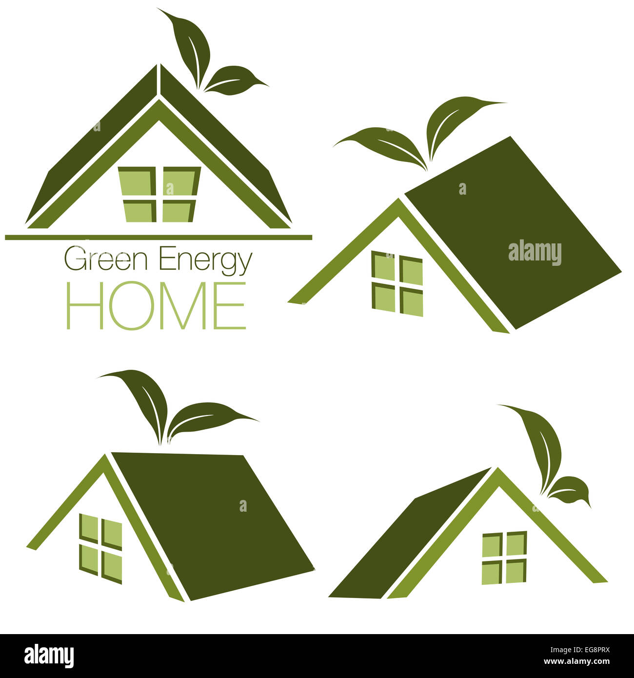 An image of a green energy home icon set Stock Photo - Alamy