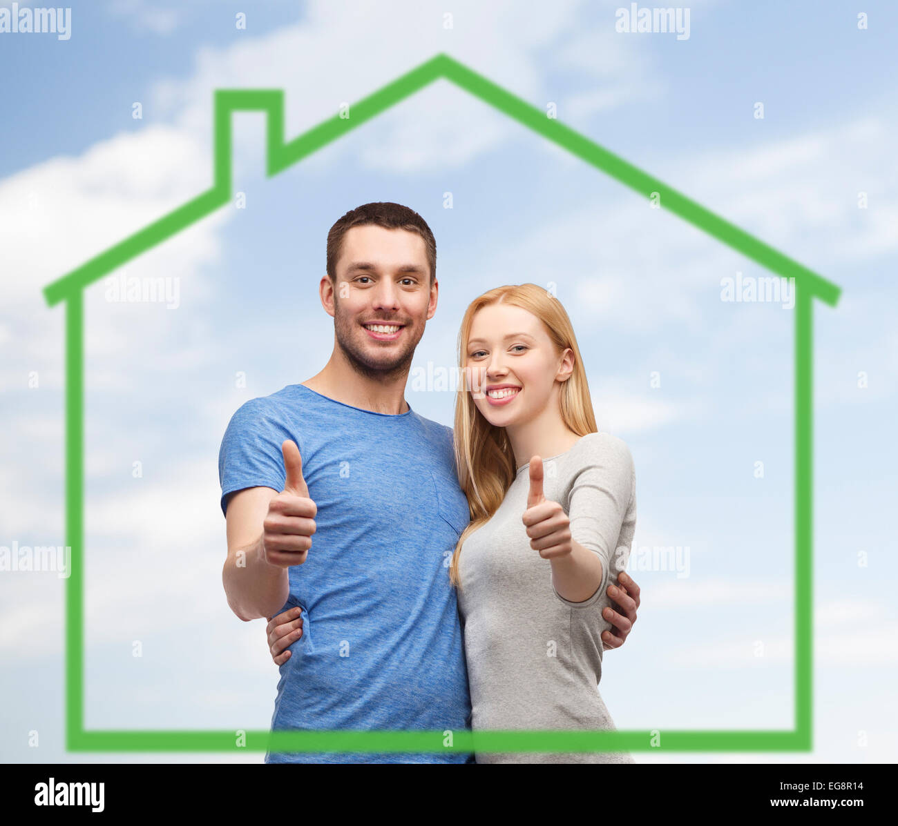 Happy family over house hi-res stock photography and images - Alamy