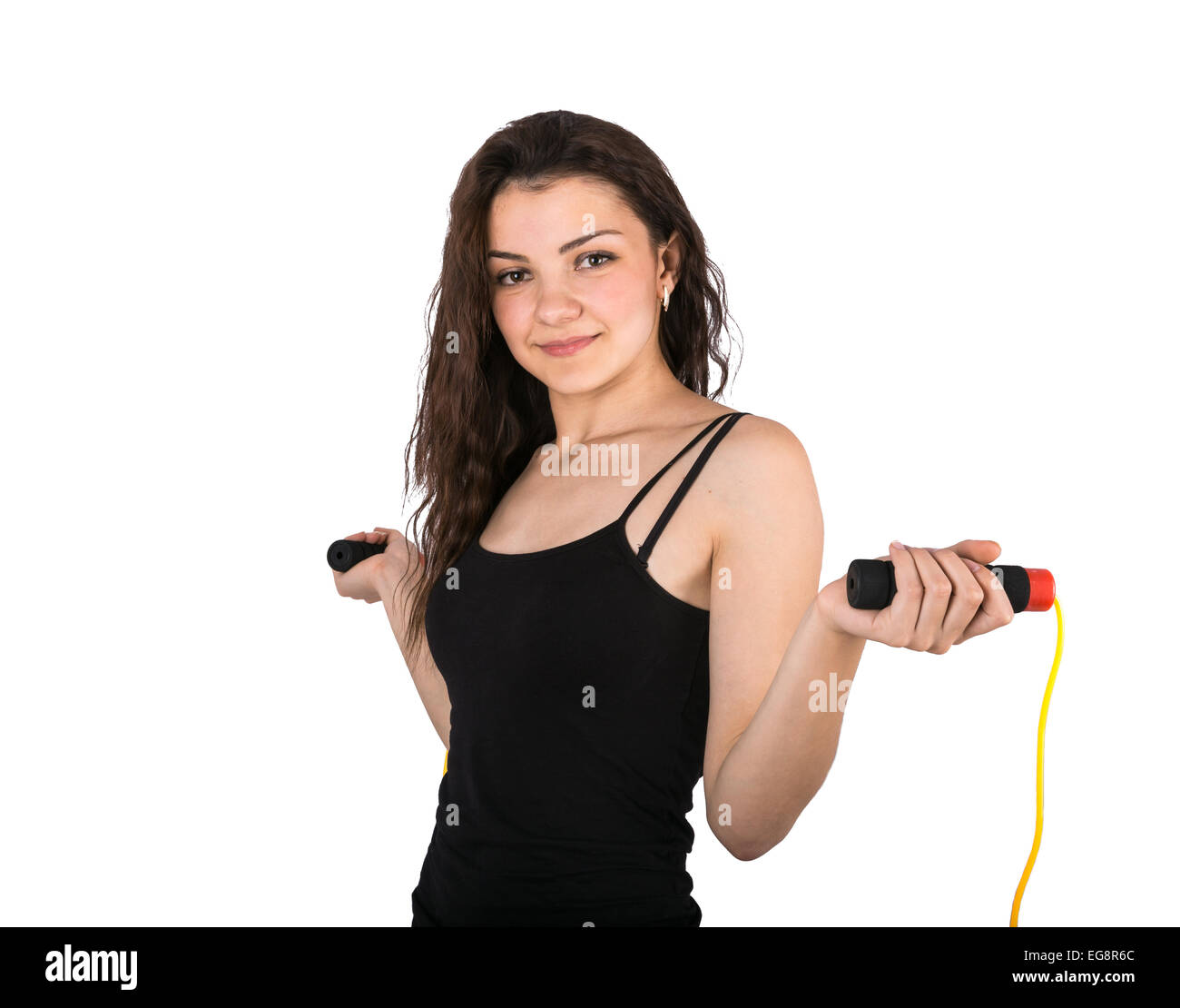 woman aerobics rope isolated on white background Stock Photo - Alamy
