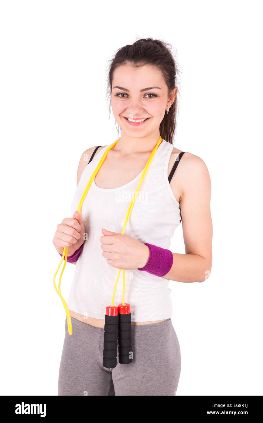woman aerobics rope isolated on white background Stock Photo - Alamy