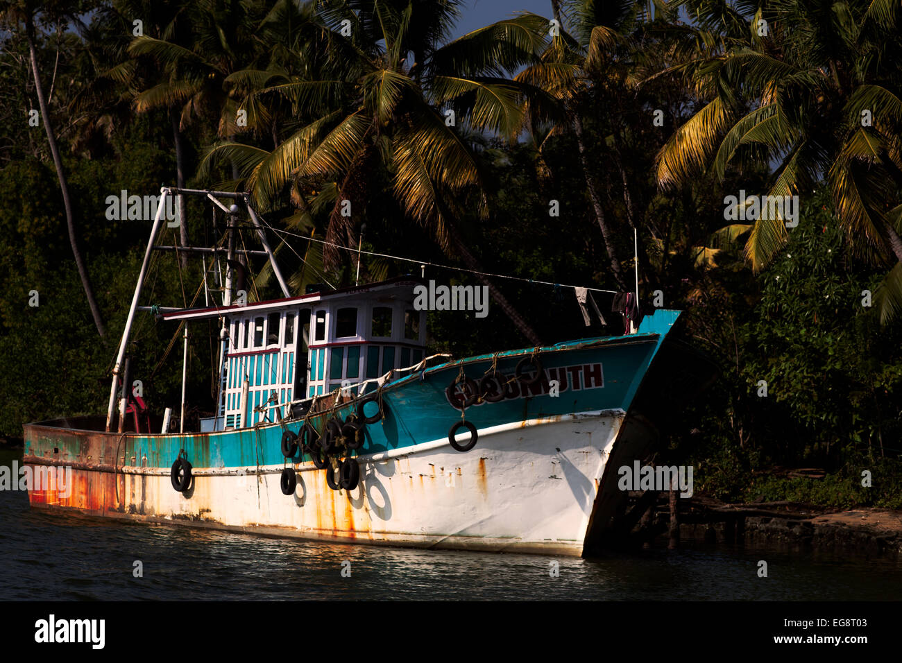 Mored boat in Southern India Stock Photo - Alamy