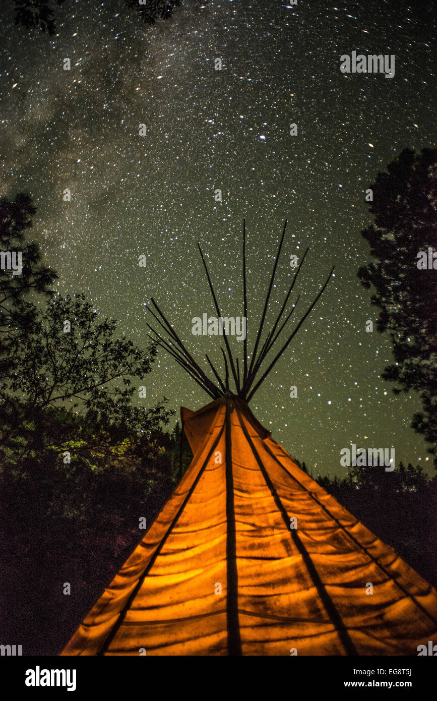Glowing tipi under summer Milky way stars Stock Photo - Alamy