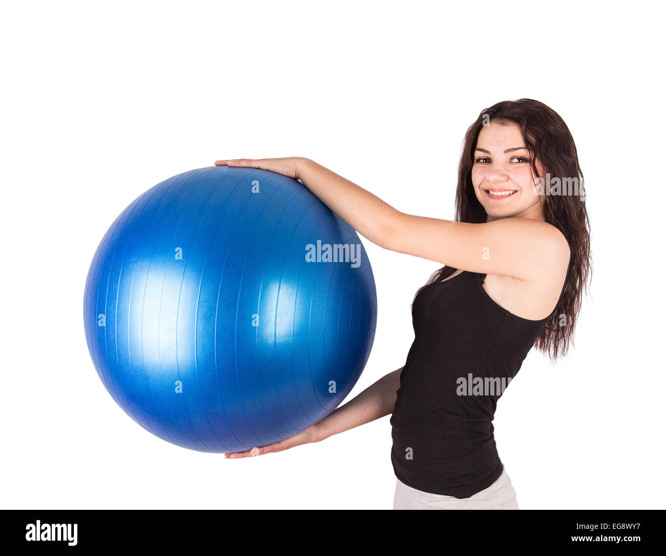 woman aerobics ball Isolated on white background Stock Photo - Alamy