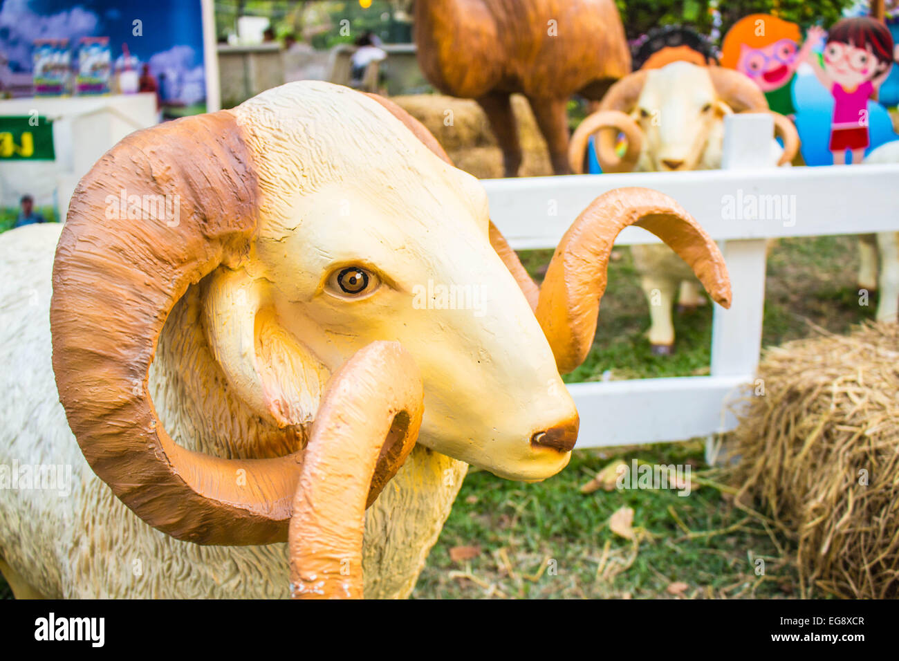Goat statue in the park Stock Photo - Alamy