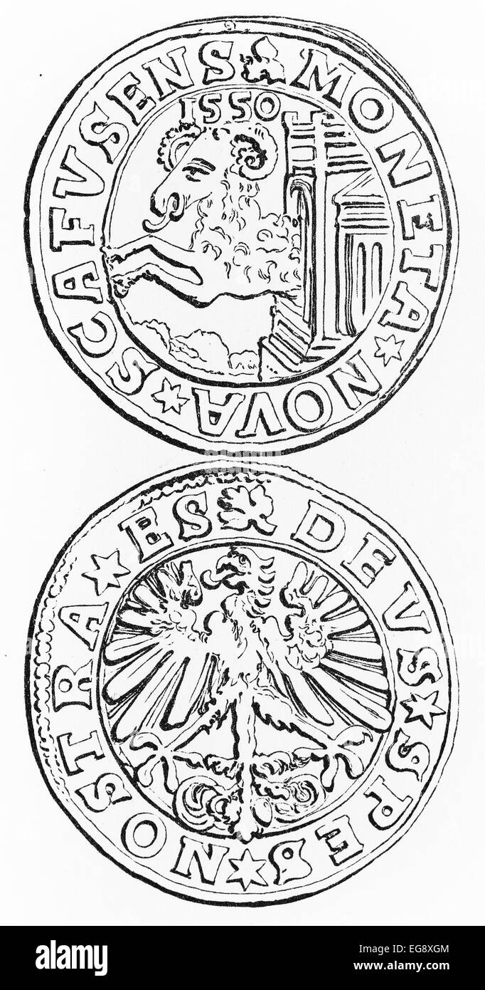 Vintage drawing of a German Thaler from year 1551 Stock Photo - Alamy