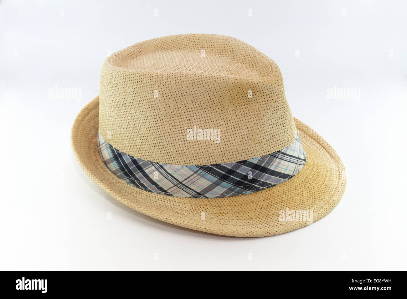 Sraw hat with blue ribbon isolated on white background Stock Photo - Alamy