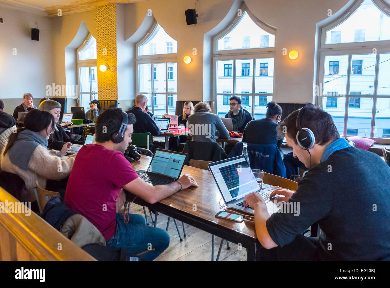 Berlin, Germany, Young People Man, Using WIFI Internet Connection on ...