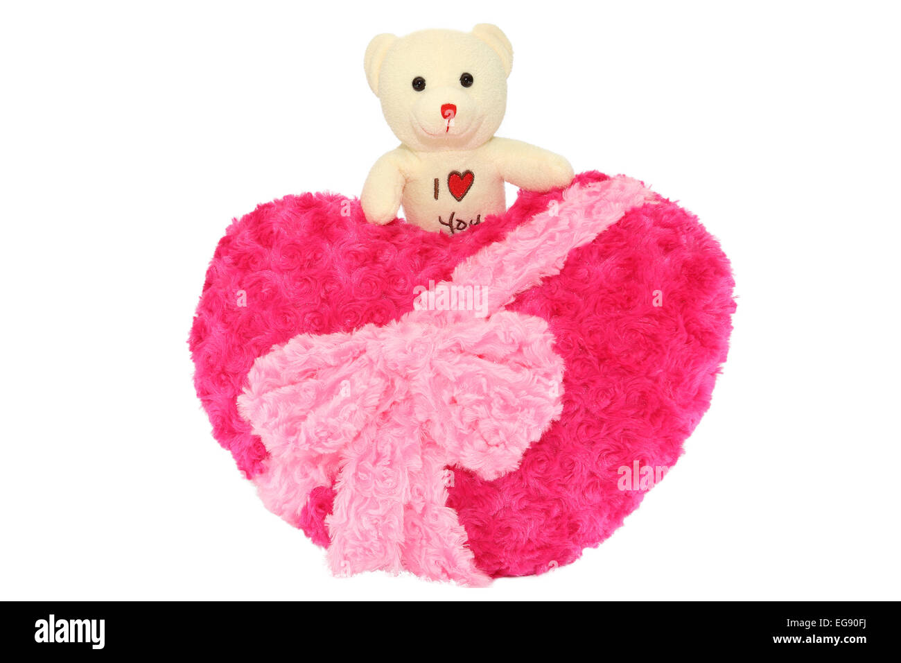 Teddy bear above big red heart isolated on white background Stock Photo ...