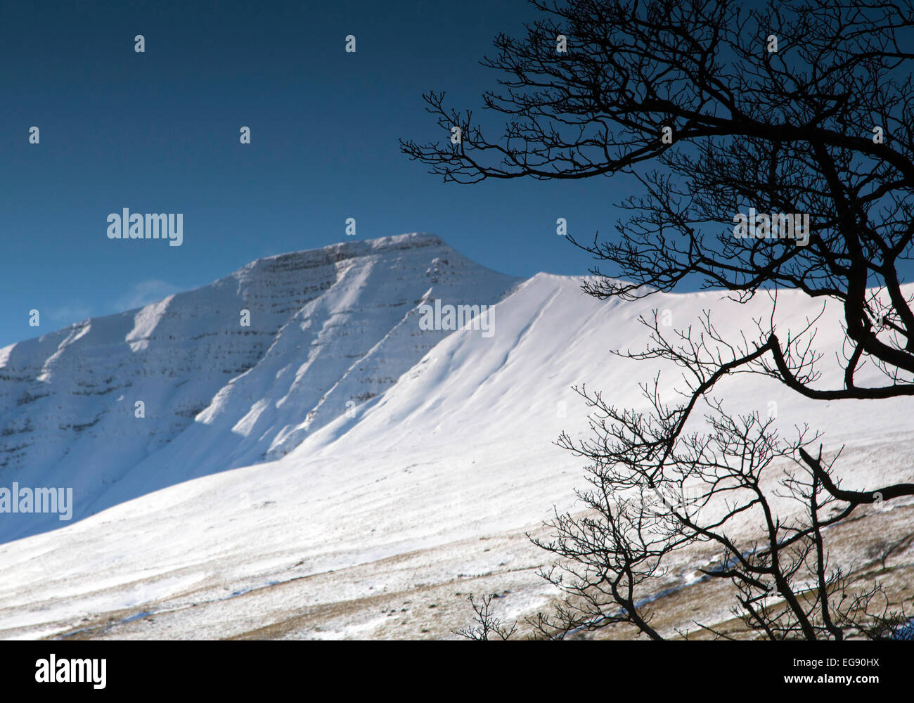 Snow clad Pen Y Fan, in the Brecon Beacons mountains in south Wales ...