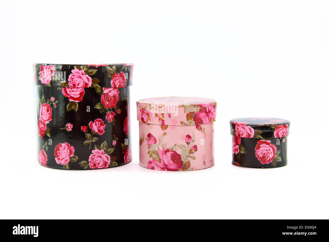 round black and pink with roses gift box on a white background Stock ...