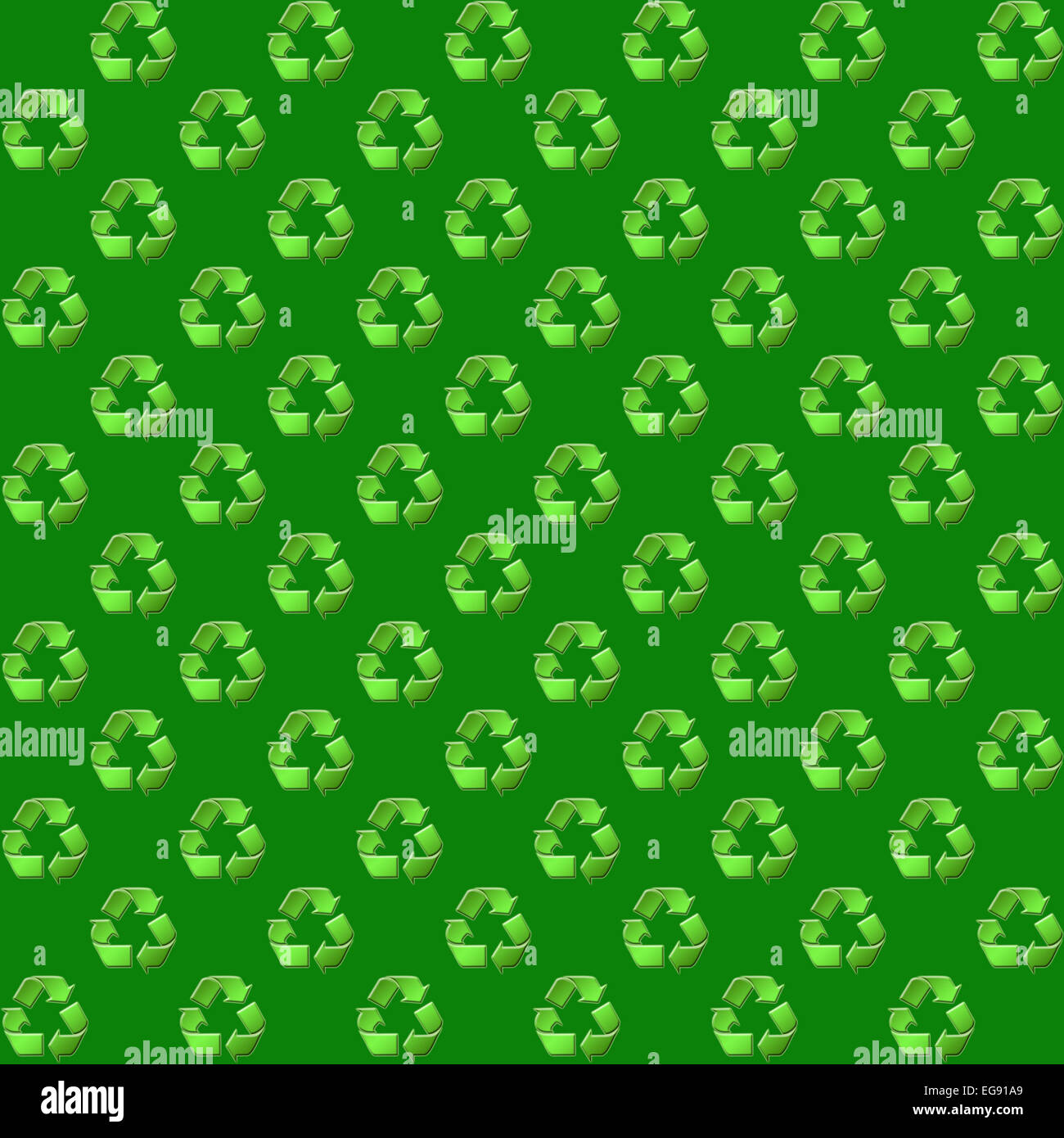 Recycling symbol in gradient greens, glowing and embossed, on green, a ...