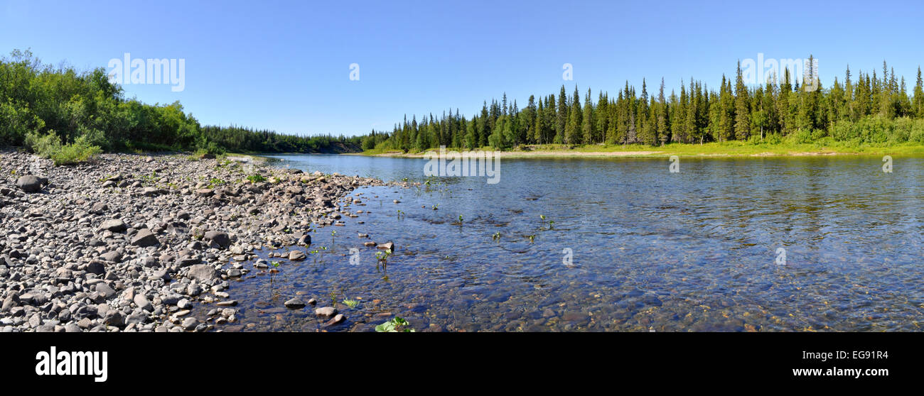 Panorama, the Ural river view. Polar Ural, Komi Republic, Russia Stock ...