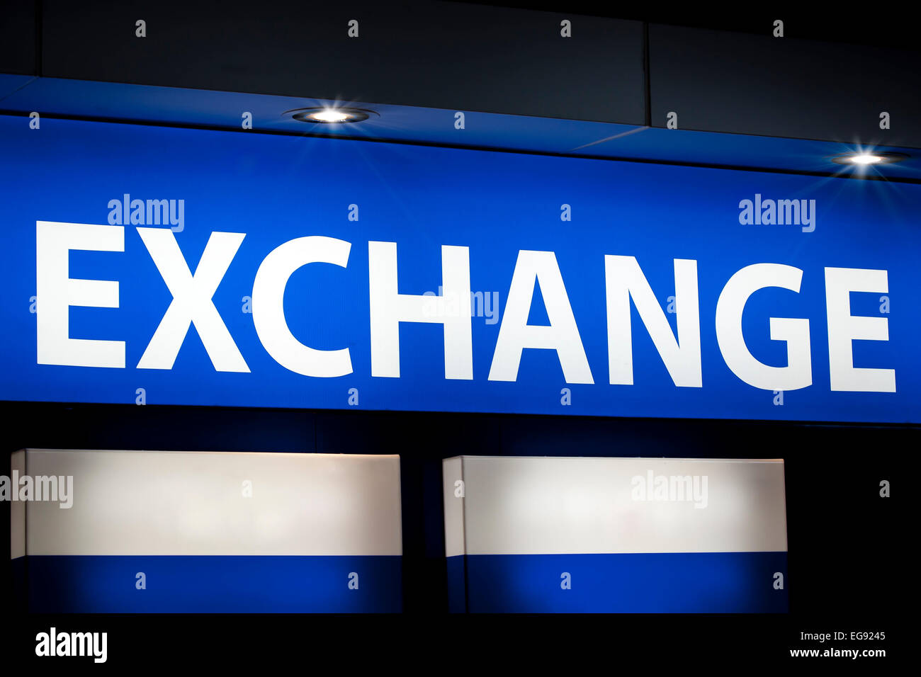 close up view of blue light Exchange sign Stock Photo - Alamy