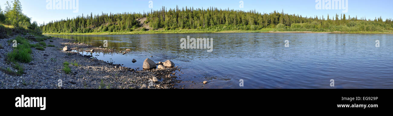 Panorama, the Ural river view. Polar Ural, Komi Republic, Russia Stock ...