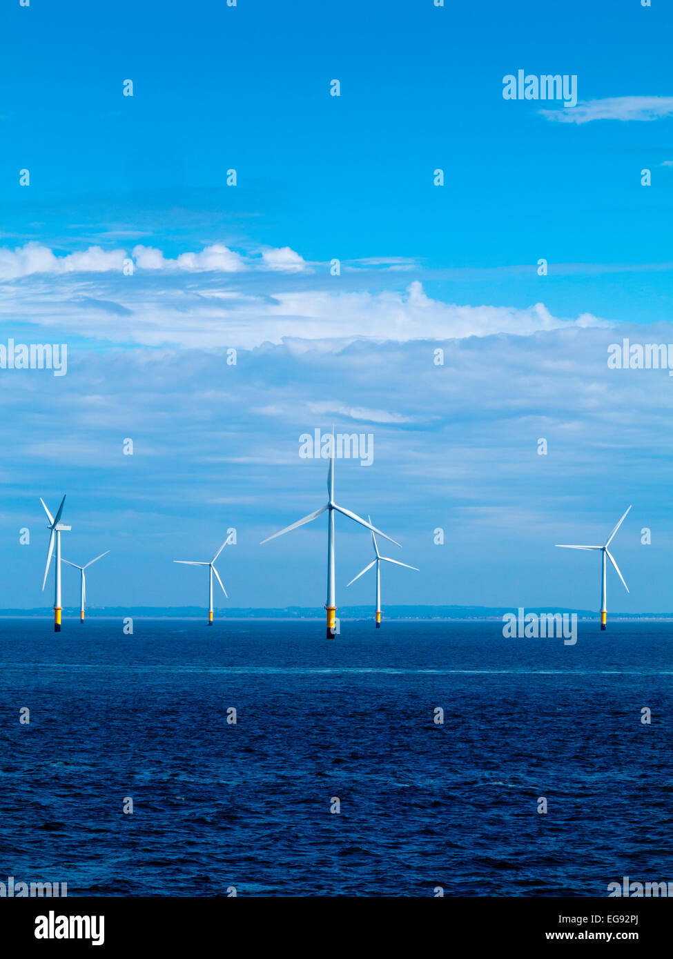 Wind turbines at Burbo Bank Offshore Wind Farm in Liverpool Bay in the ...
