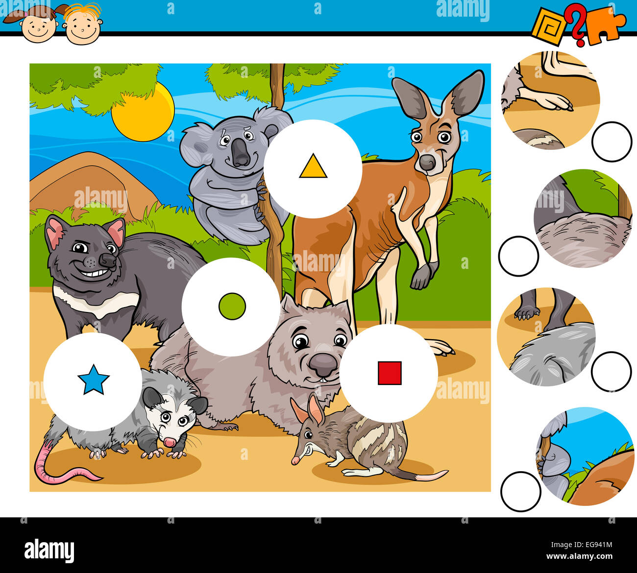 Cartoon Illustration of Match the Pieces Educational Game for Preschool ...