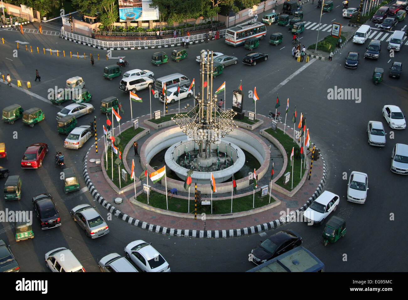 September 2011. Dhaka skyline, SAARC Fountain, at Panthapath in Dhaka ...