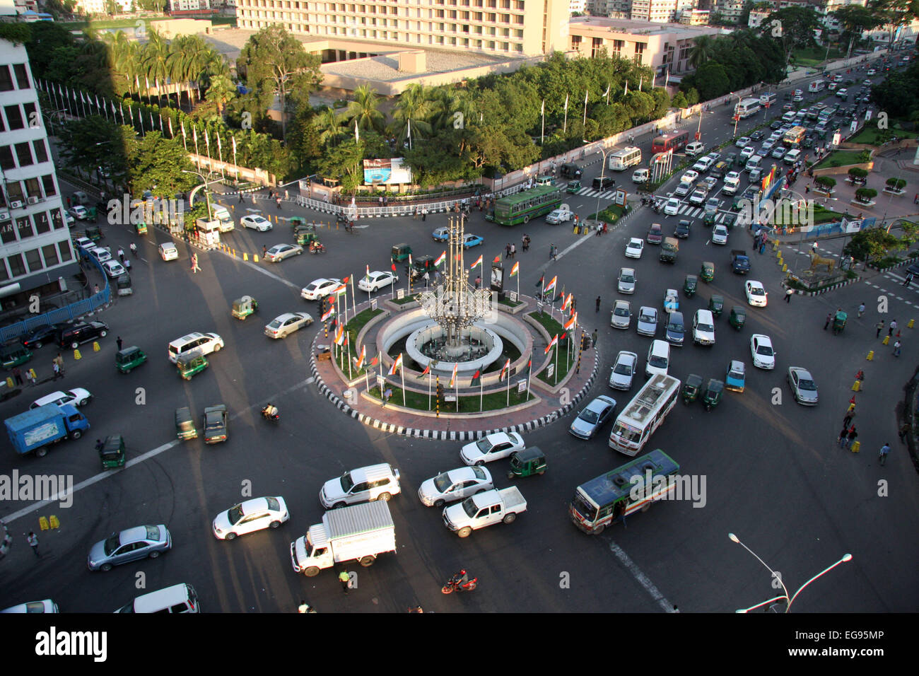September 2011. Dhaka skyline, SAARC Fountain, at Panthapath in Dhaka ...