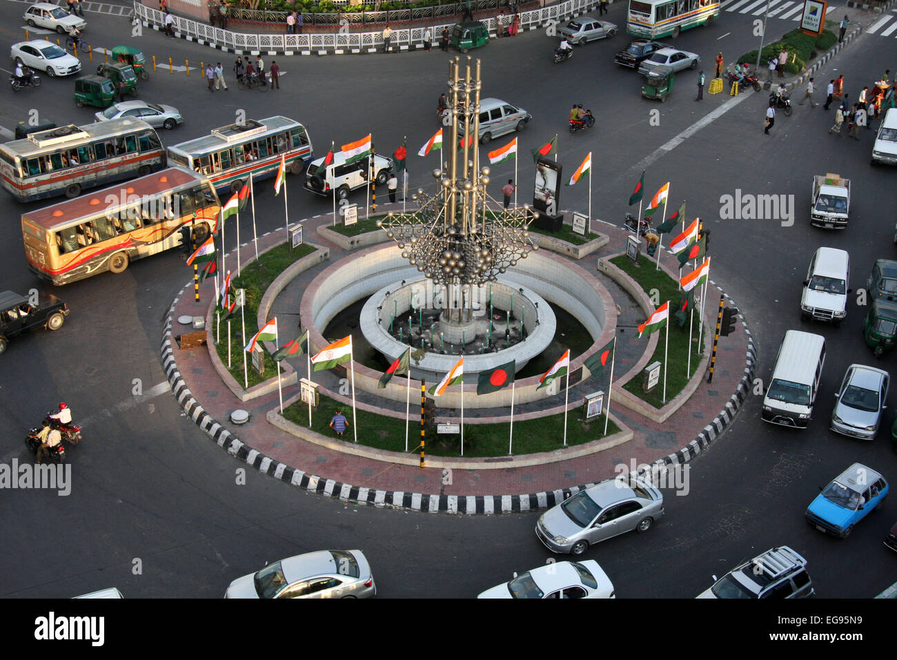 September 2011. Dhaka skyline, SAARC Fountain, at Panthapath in Dhaka ...