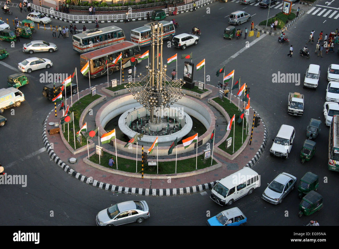 September 2011. Dhaka skyline, SAARC Fountain, at Panthapath in Dhaka ...