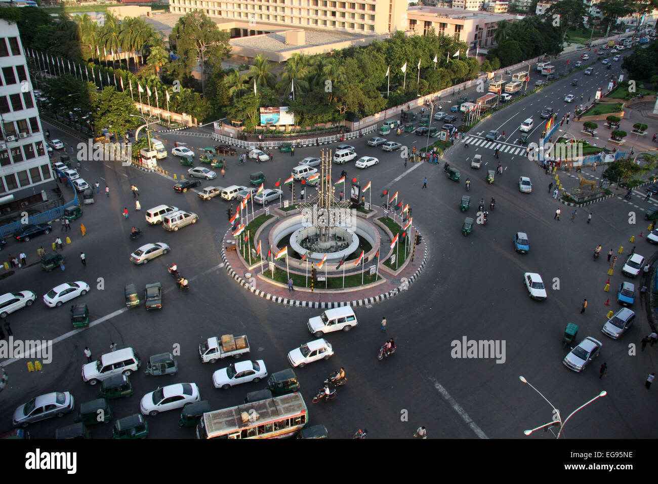 September 2011. Dhaka skyline, SAARC Fountain, at Panthapath in Dhaka ...