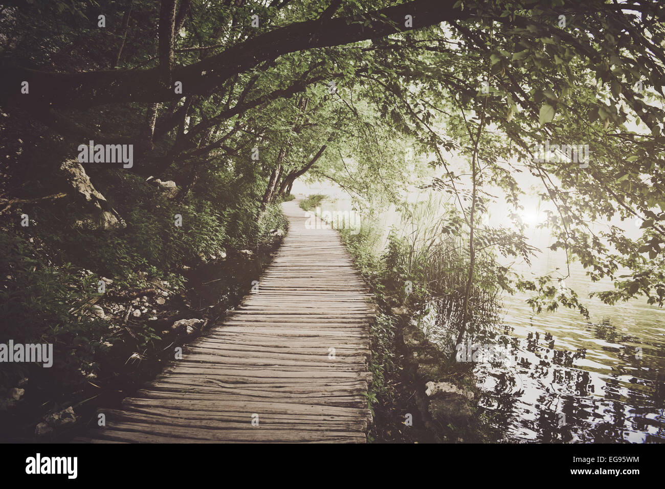 Retro Hiking Path with Sunlight with Instagram Style Vintage Filter ...