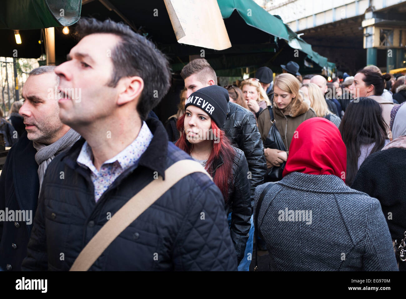 Busy scene at Borough Market. Saturday is the businest day, with crowds ...
