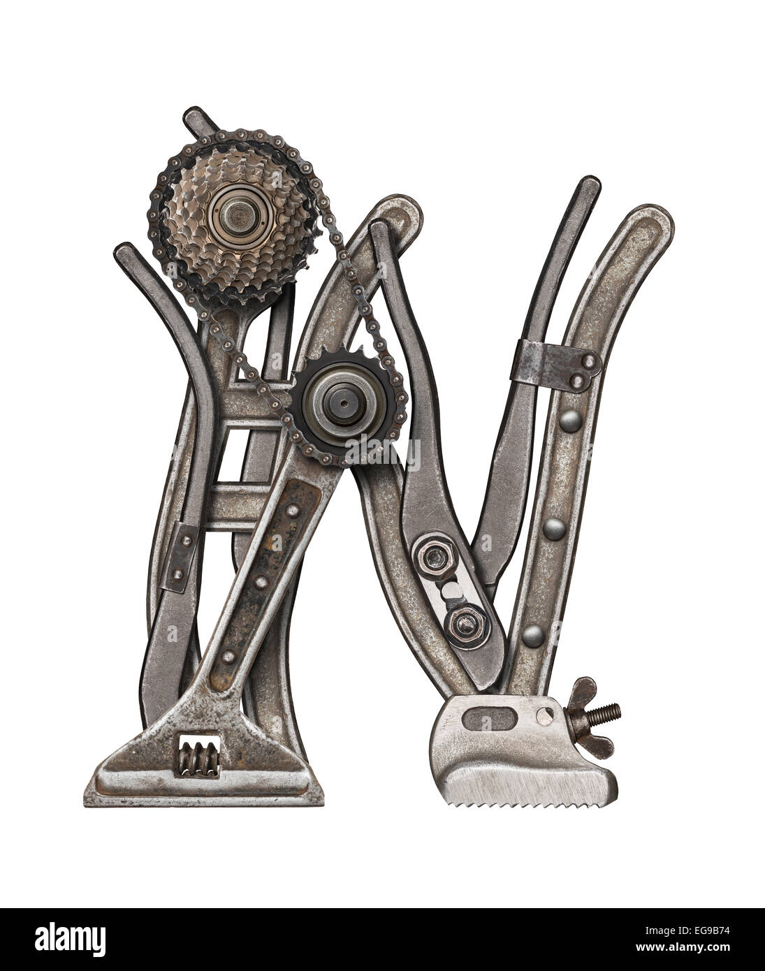Mechanical metal alphabet letter N Stock Photo - Alamy