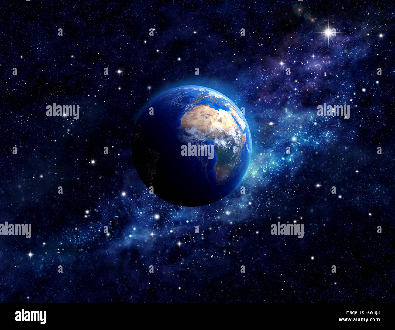 Planet Earth in outer space. Imaginary view of planet earth in a star ...