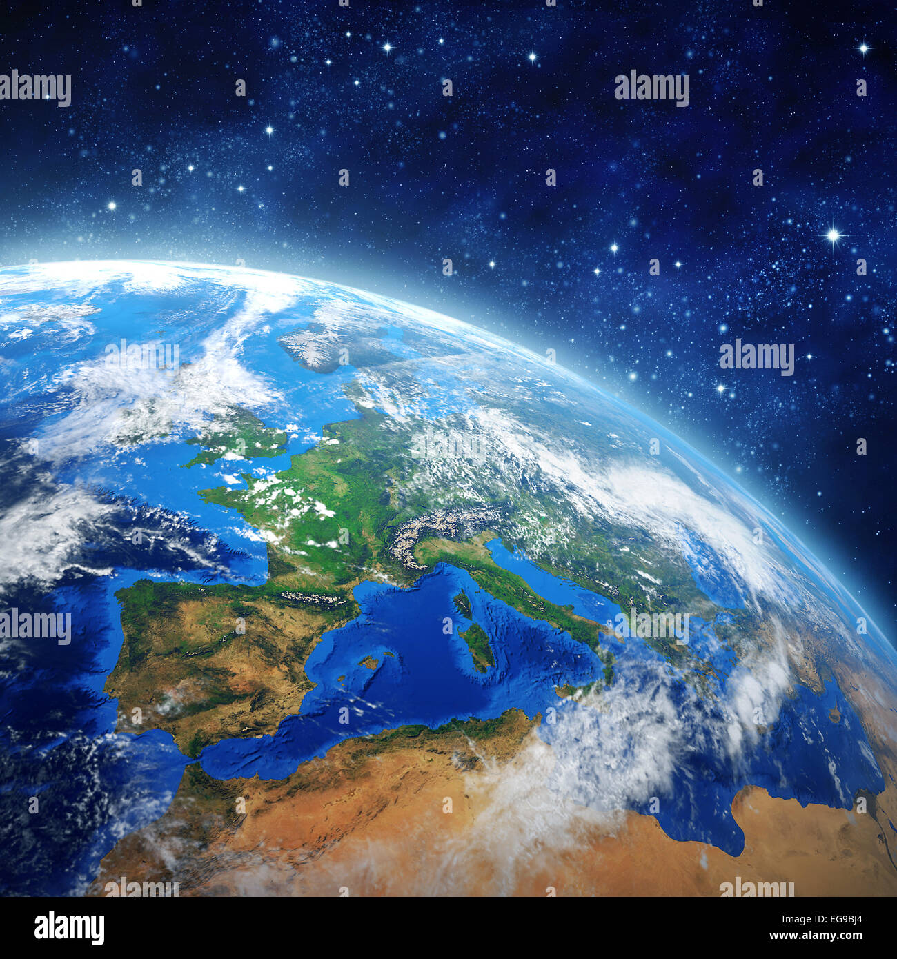 Face of the Earth. Imaginary view of planet earth in outer space ...