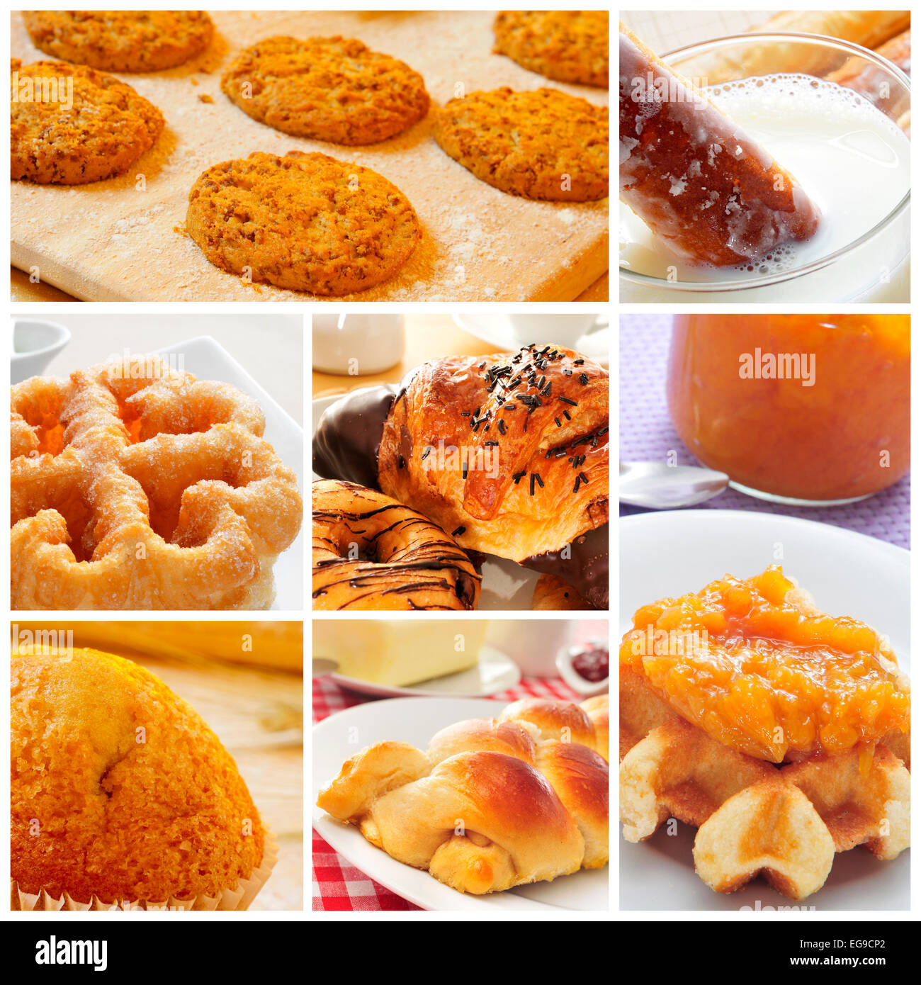 a collage of seven pictures of different biscuits and pastries Stock ...