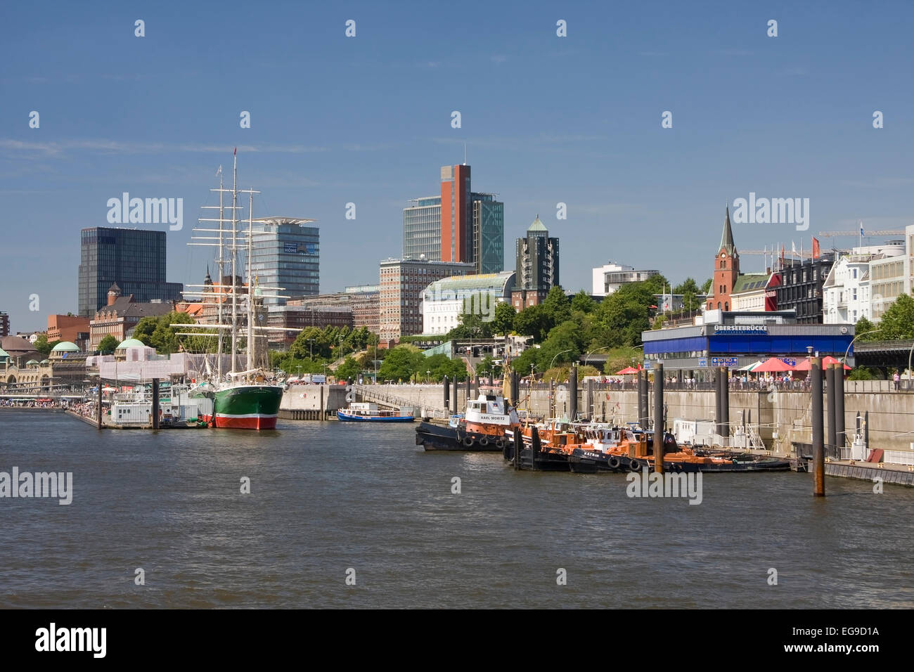 Hamburg harbor at St. Pauli Landing Bridges, Hamburg, Germany, Europe ...