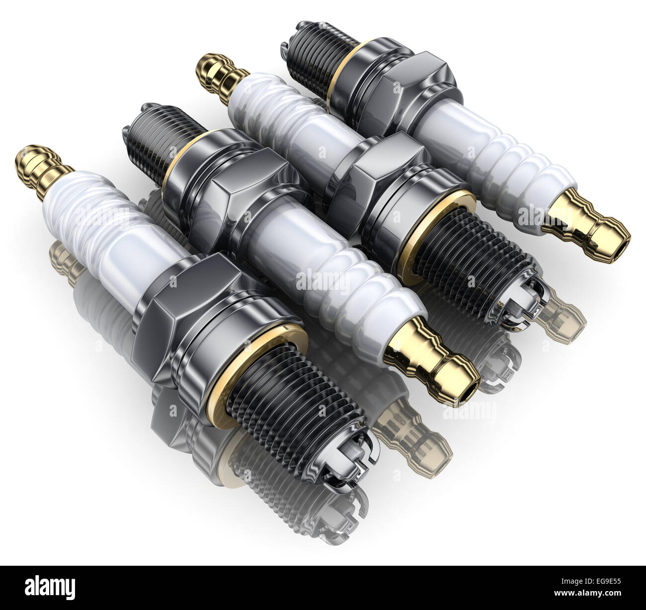 Four sparking plug (done in 3d, white background Stock Photo - Alamy