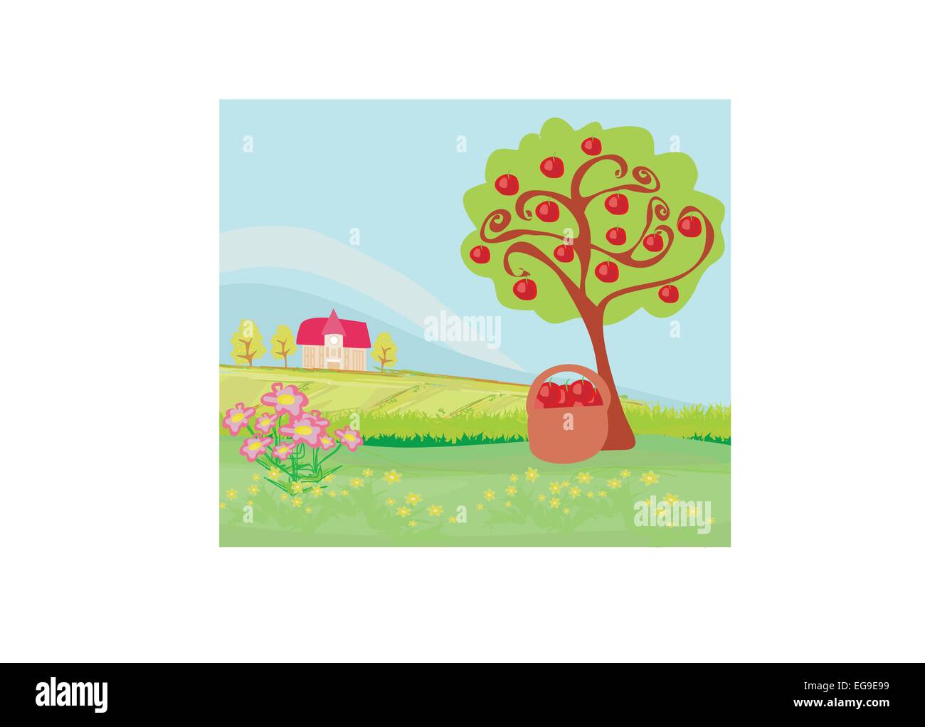 Ladder on apple tree Stock Vector Images - Alamy