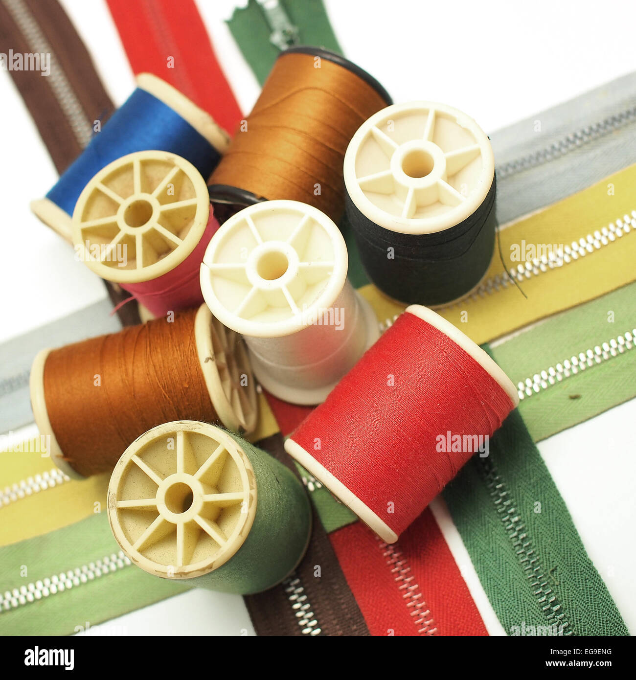 sewing buttons and zipper on white background Stock Photo - Alamy