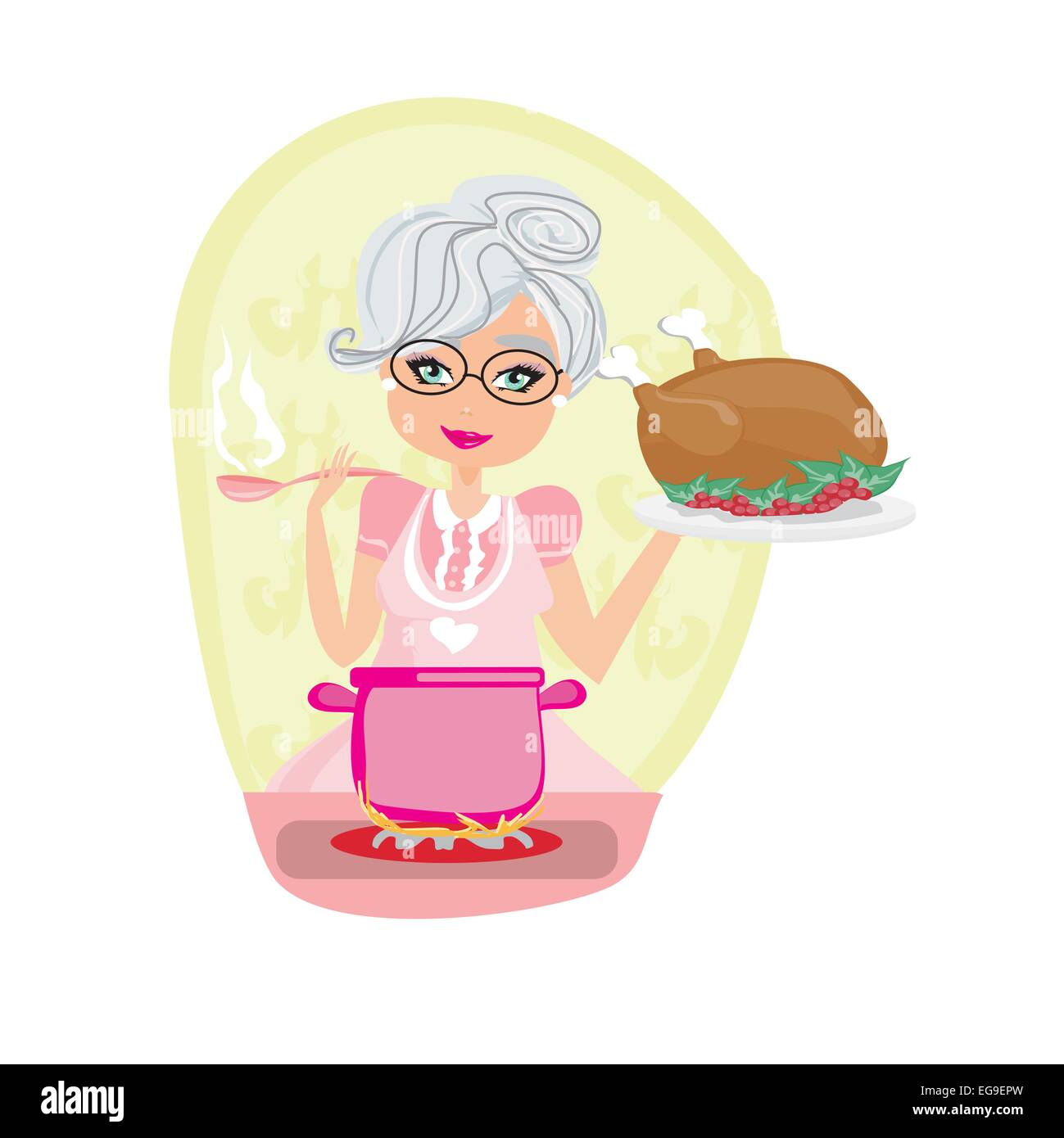 grandmother cooking soup and serving chicken Stock Vector Image & Art ...