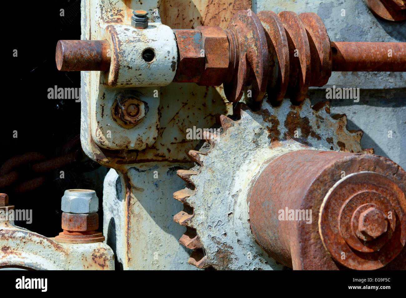Old and rusty brick making machinery cogs and spindle detail Stock ...