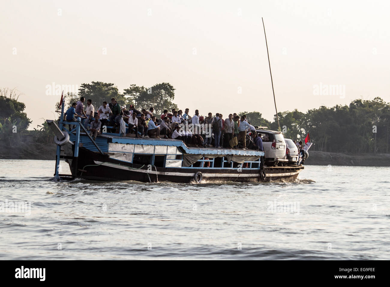 Jorhat, Assam, India. 20th Feb, 2015. An overcrowded ferry with ...